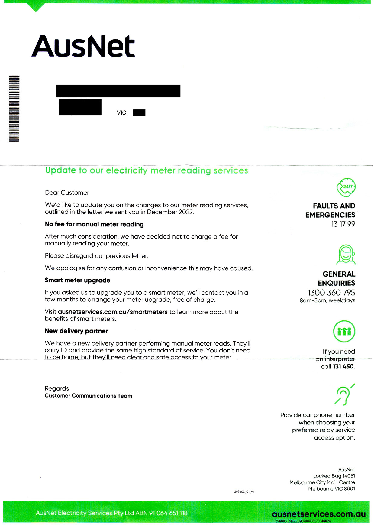 AusNet letter May 2023 | Stop Smart Meters Australia